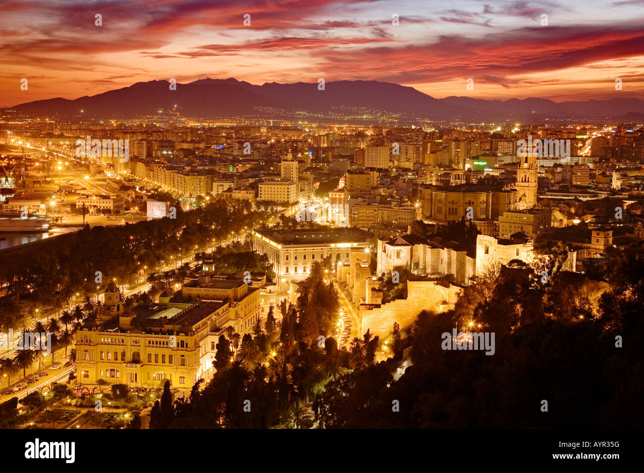 Landscape of malaga at dusk sun coast andalusia spain Stock Photo - Alamy