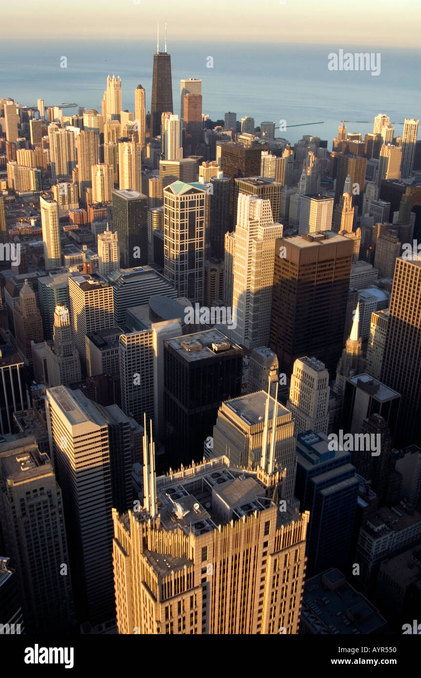 AERIAL VIEW OF CHICAGO OVER LOOKING LAKE MICHIGAN CHICAGO ILLINOIS ...