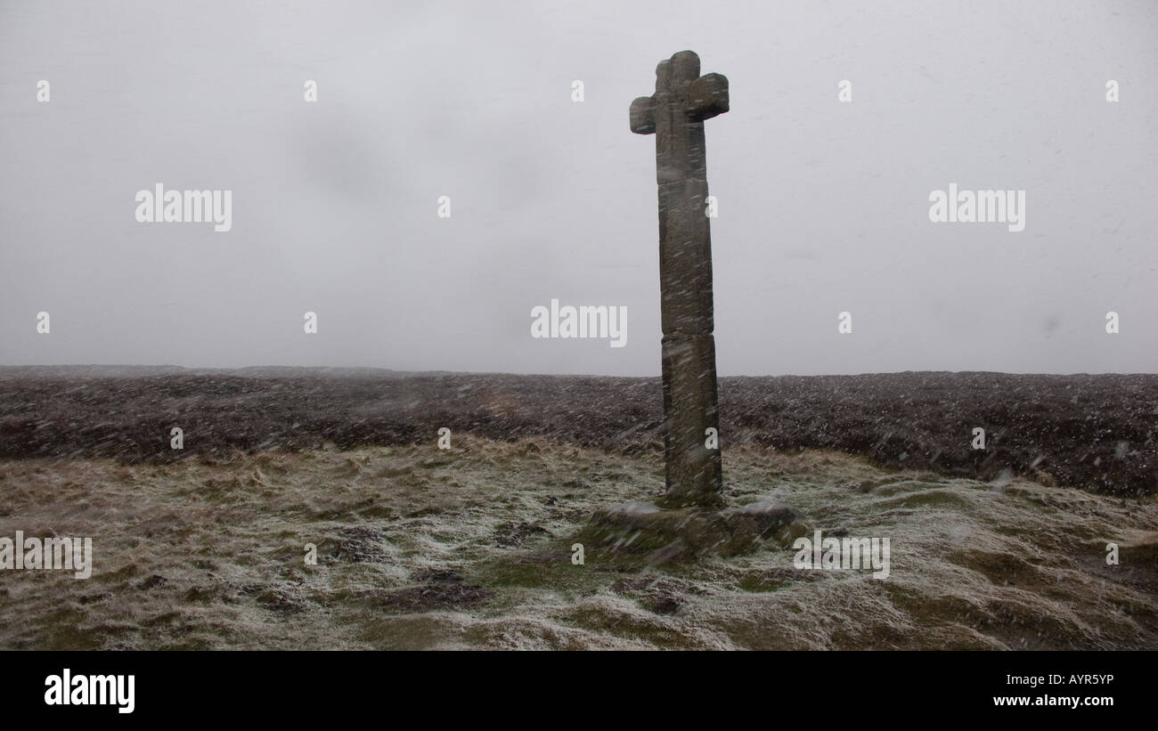 Snowing at Young Ralph Cross, North York Moors, Blakey Ridge, North ...
