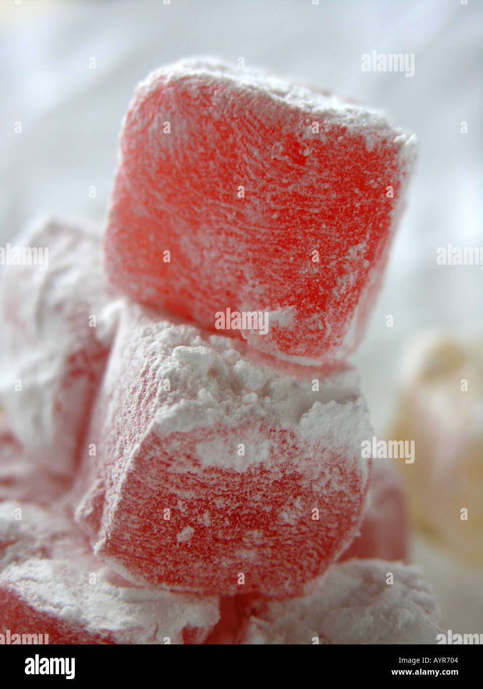 Pink Turkish delight in lemon and rose flavours Stock Photo - Alamy