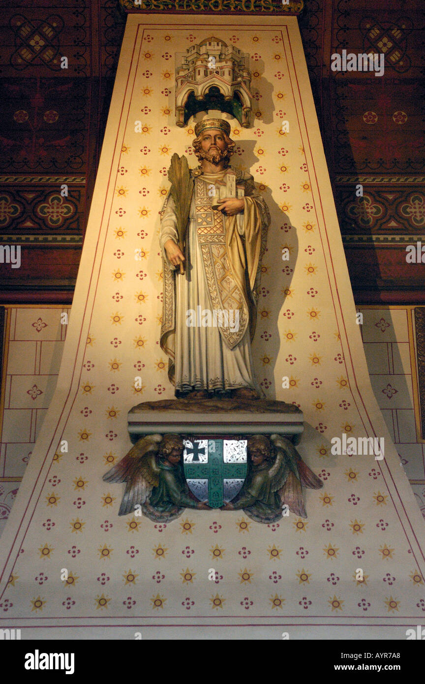 Statue of king in Fairytale Castell Coch aka Red Castle near Cardiff ...