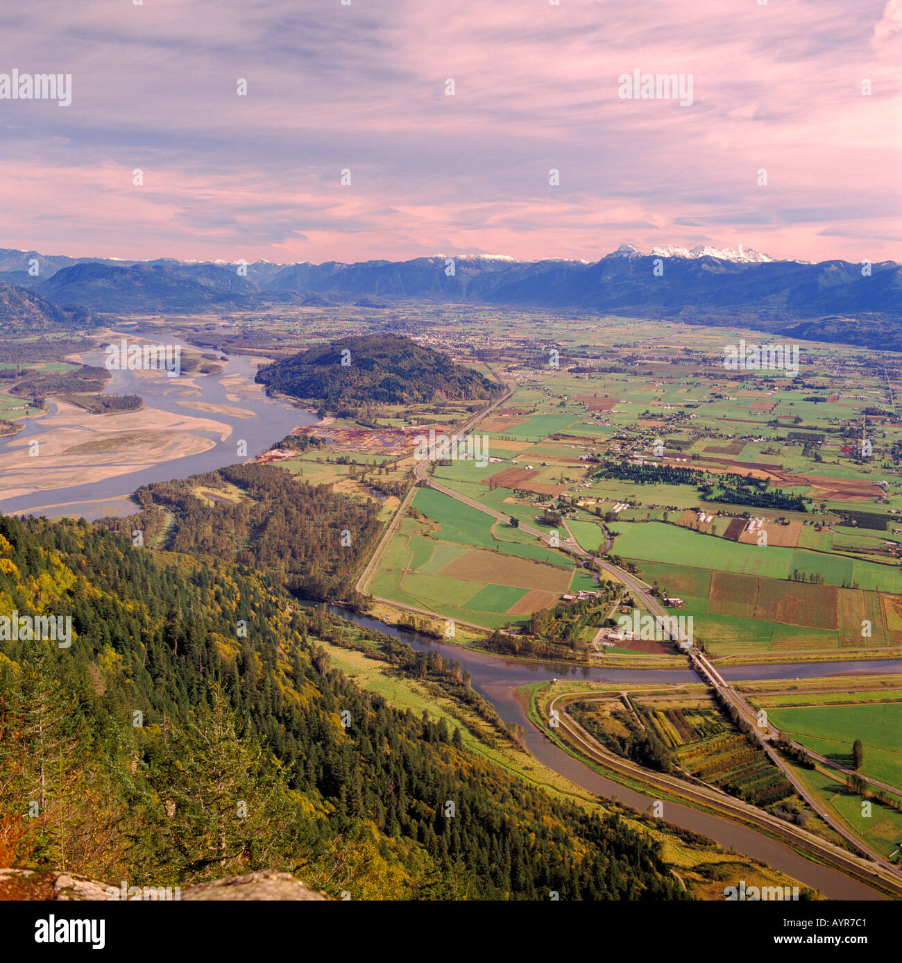An Aerial View of the Fraser River and Agricultural Land and Cascade ...