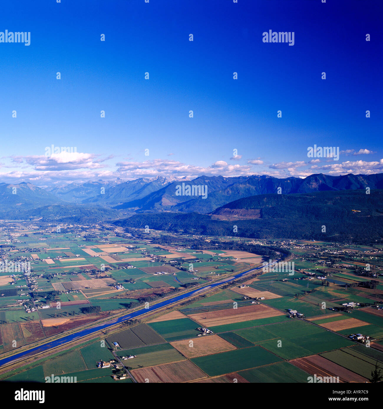 An Aerial View of Agricultural Land and the Cascade Mountains in the ...