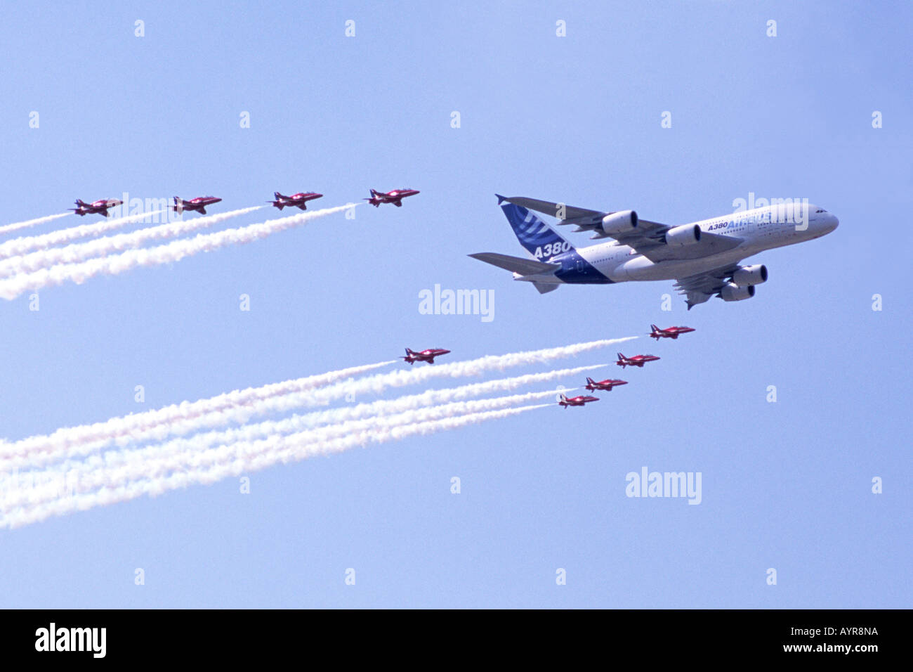 Airbus A380 & Red Arrows Stock Photo - Alamy