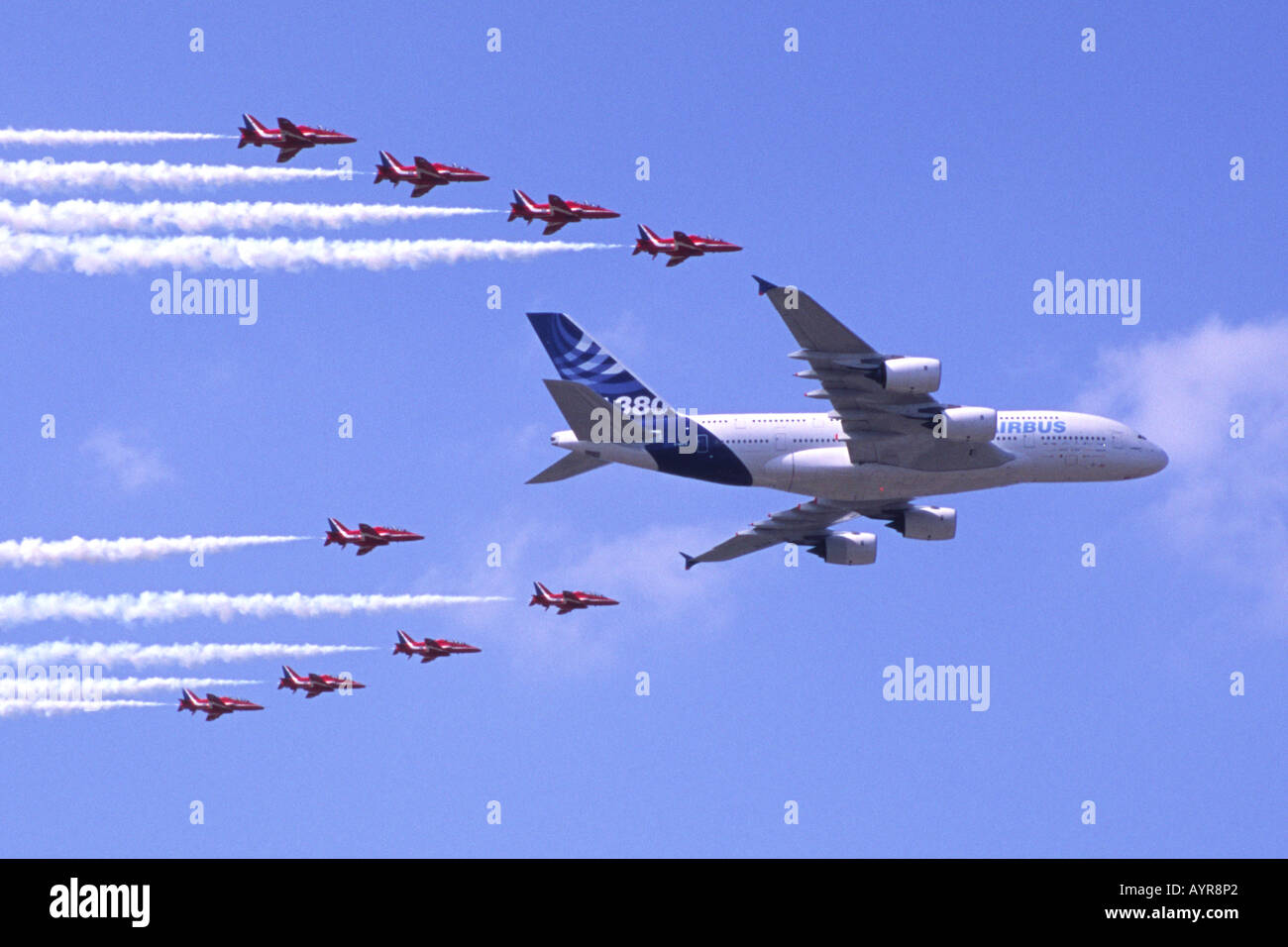 Airbus A380 & Red Arrows Stock Photo - Alamy