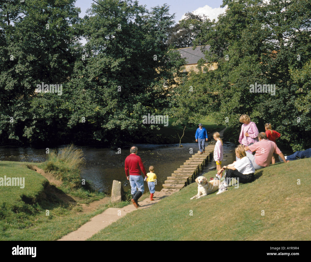Stepping stones over the River Esk at Lealholm, Esk Dale, North York ...