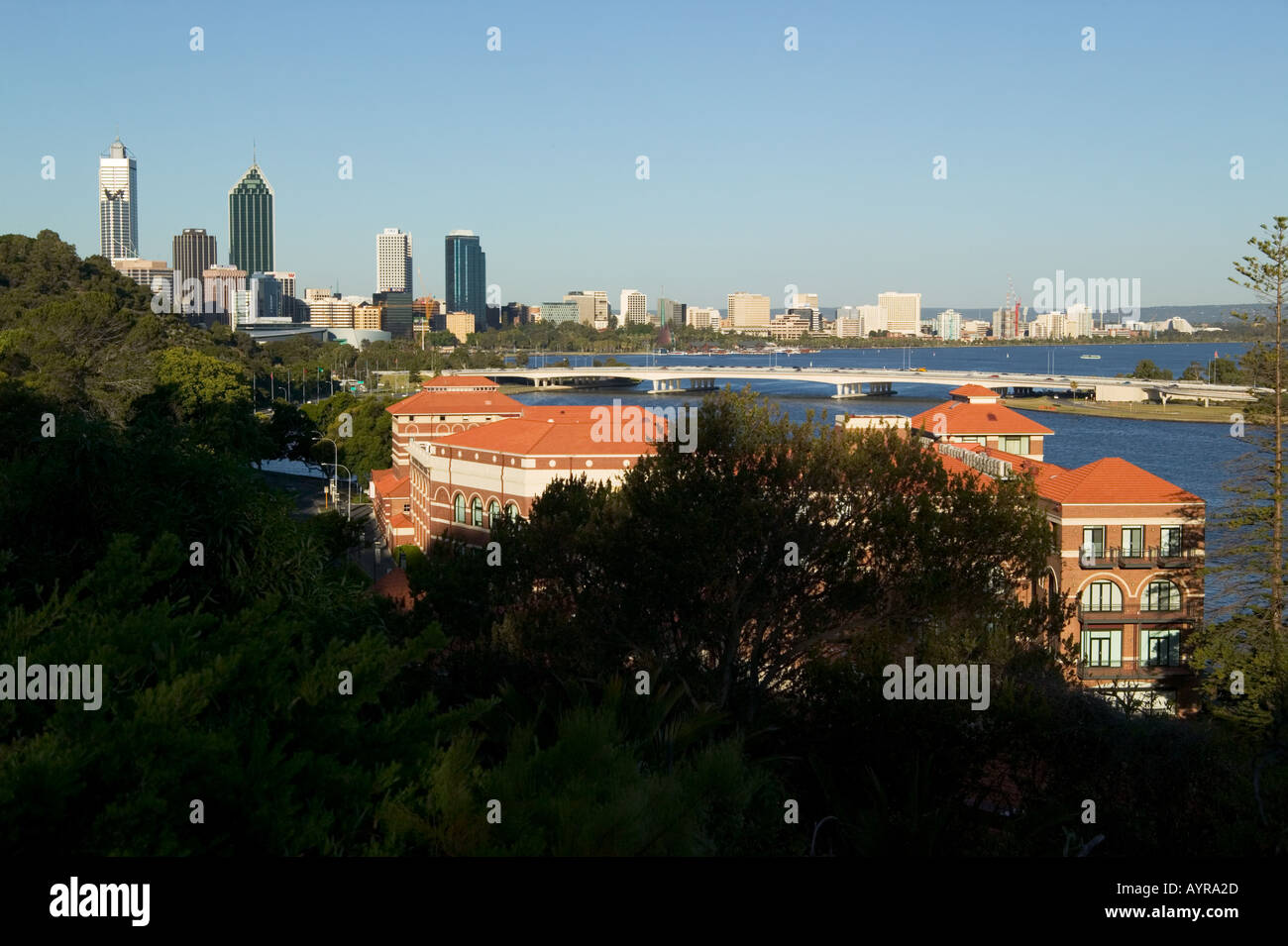 Central business district Perth with old Swan Brewery red rooves Swan ...
