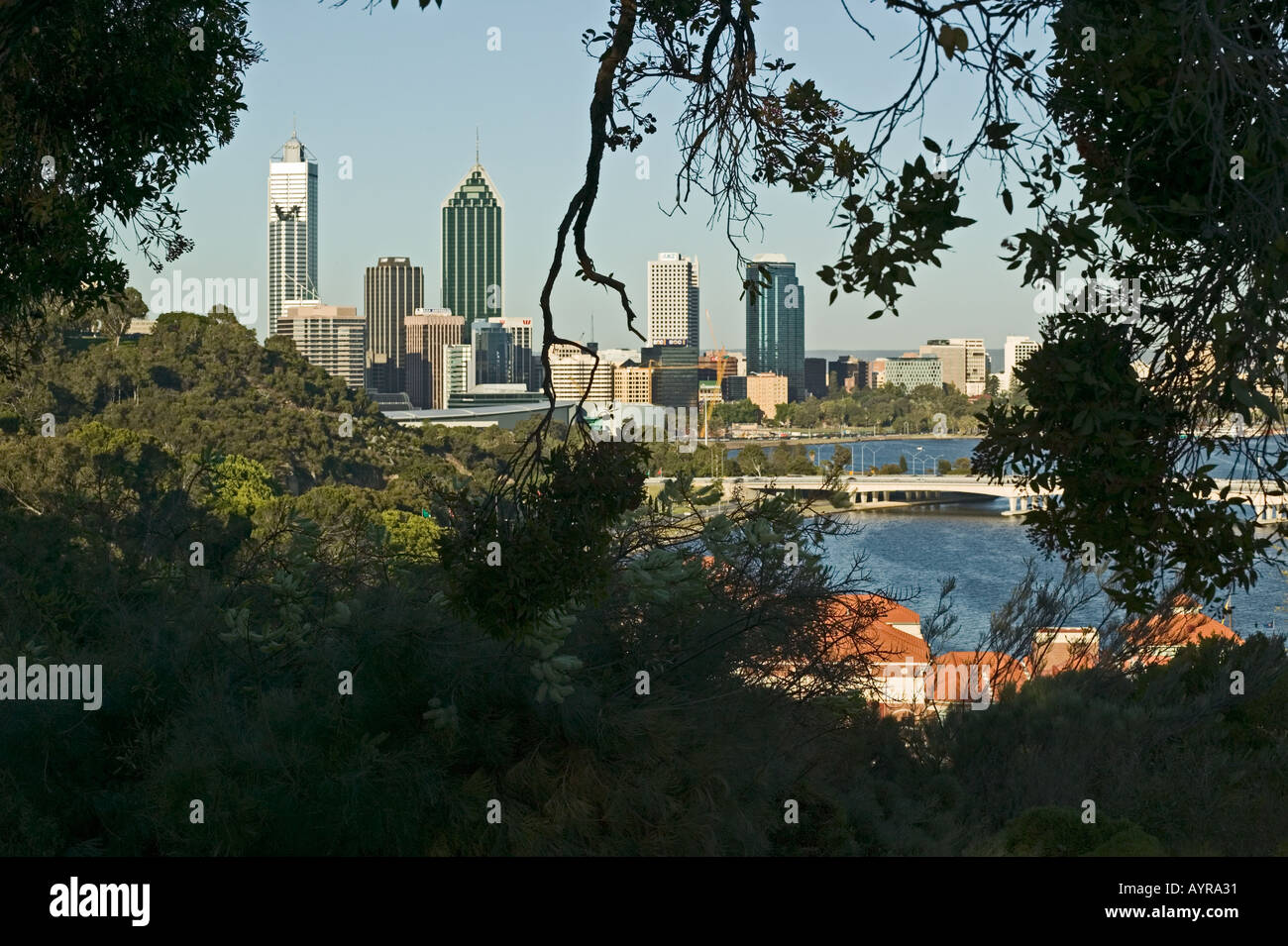 Central business district Perth with old Swan Brewery red rooves Swan ...
