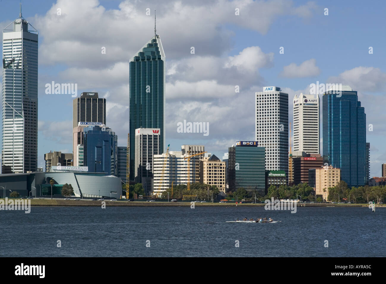 Perth city centre Western Australia from across Swan River at South ...
