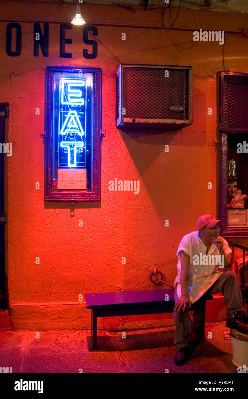 NEON EAT SIGN OUTSIDE TRENDY RESTAURANT BAR IN NOHO DOWNTOWN MANHATTAN ...