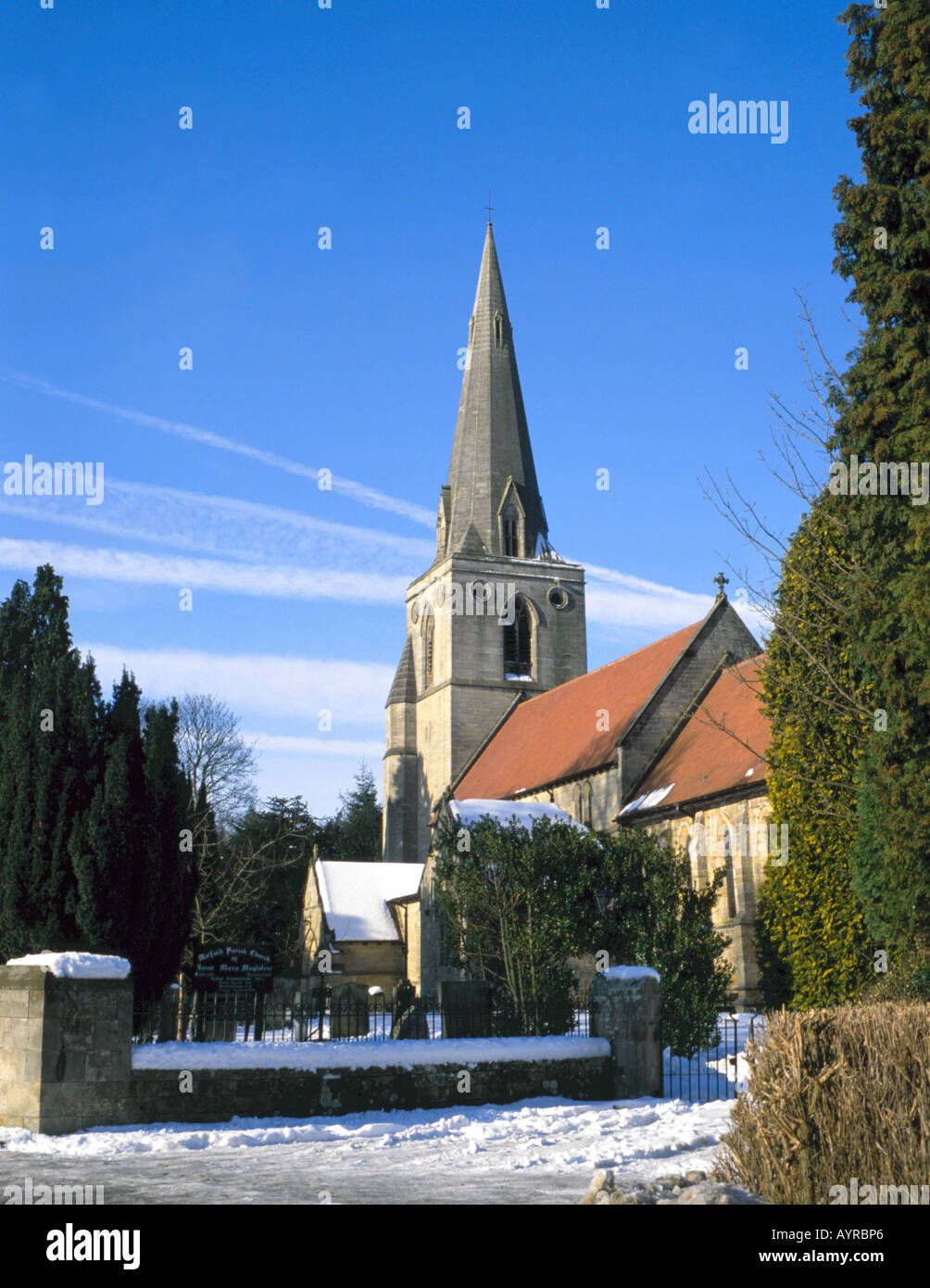 St Mary Magdelene Church in winter, Mitford, Northumberland, England ...