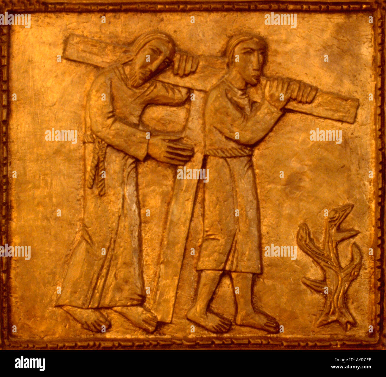 Stations of the Cross number five Jesus being helped carrying cross ...