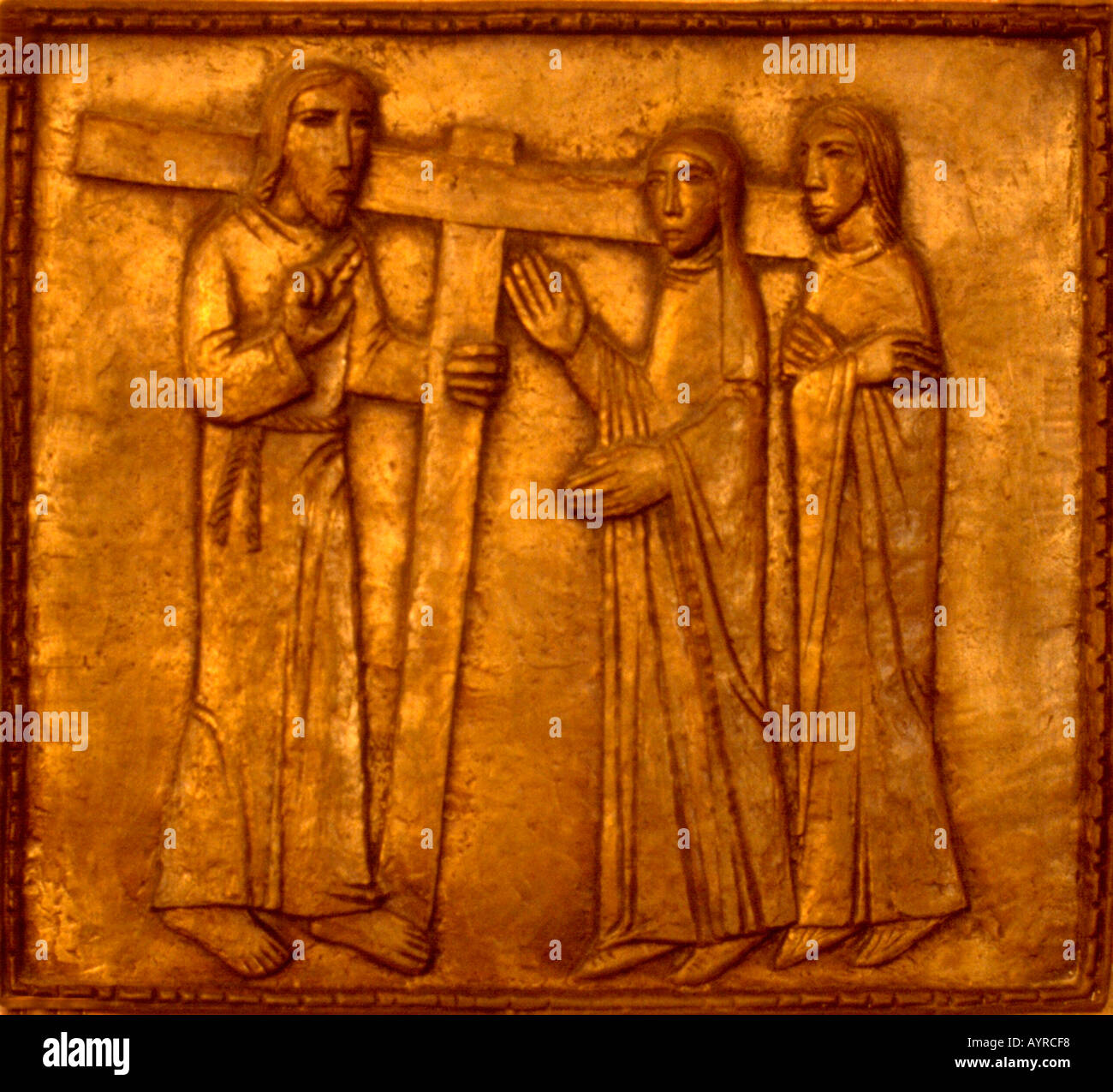 Stations of the Cross number eight Jesus holding cross talking to men ...