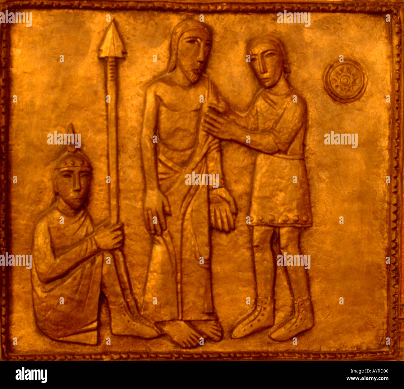 Stations of the Cross number ten Jesus soldier sun and man helping ...