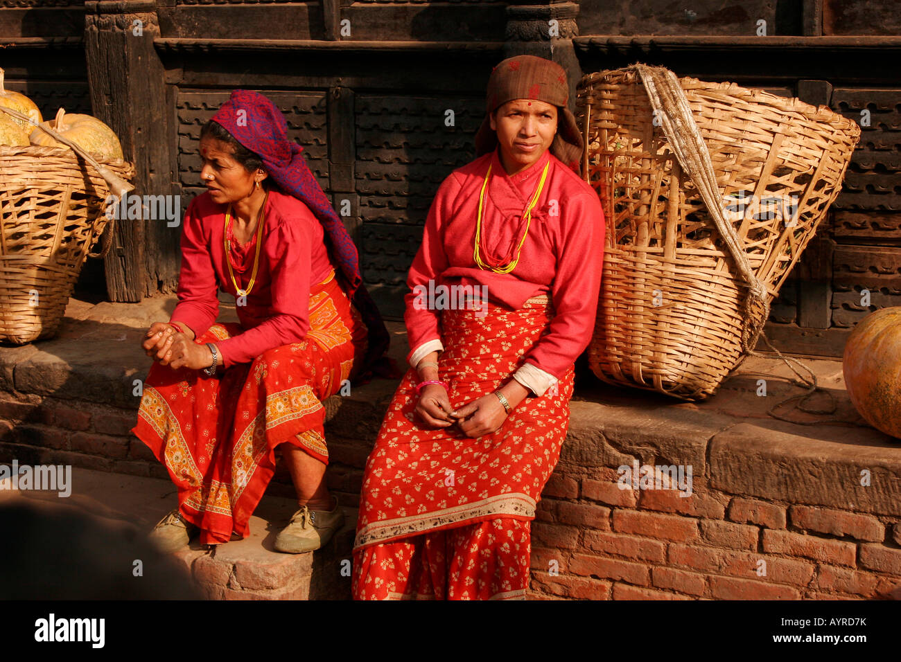 Women from the countryside dressed in traditional clothing taking a ...