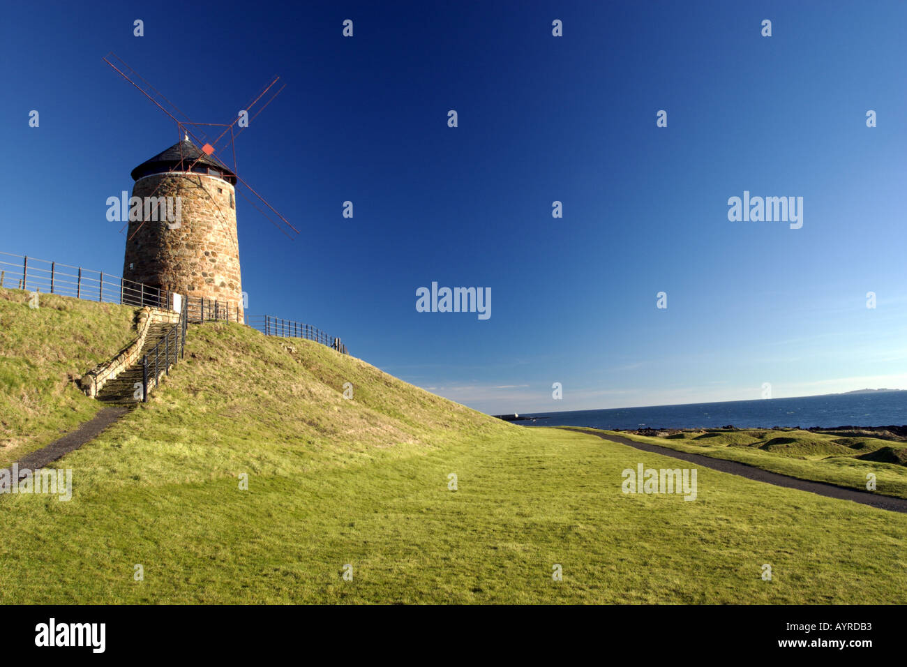 Windmill at St Monans salt pans in the East Neuk of Fife Scotland Stock ...