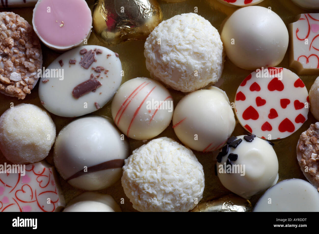 Assortment of luxury white chocolates Stock Photo - Alamy