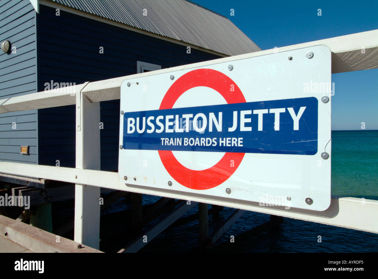 Busselton Jetty sign Western Australia Stock Photo - Alamy