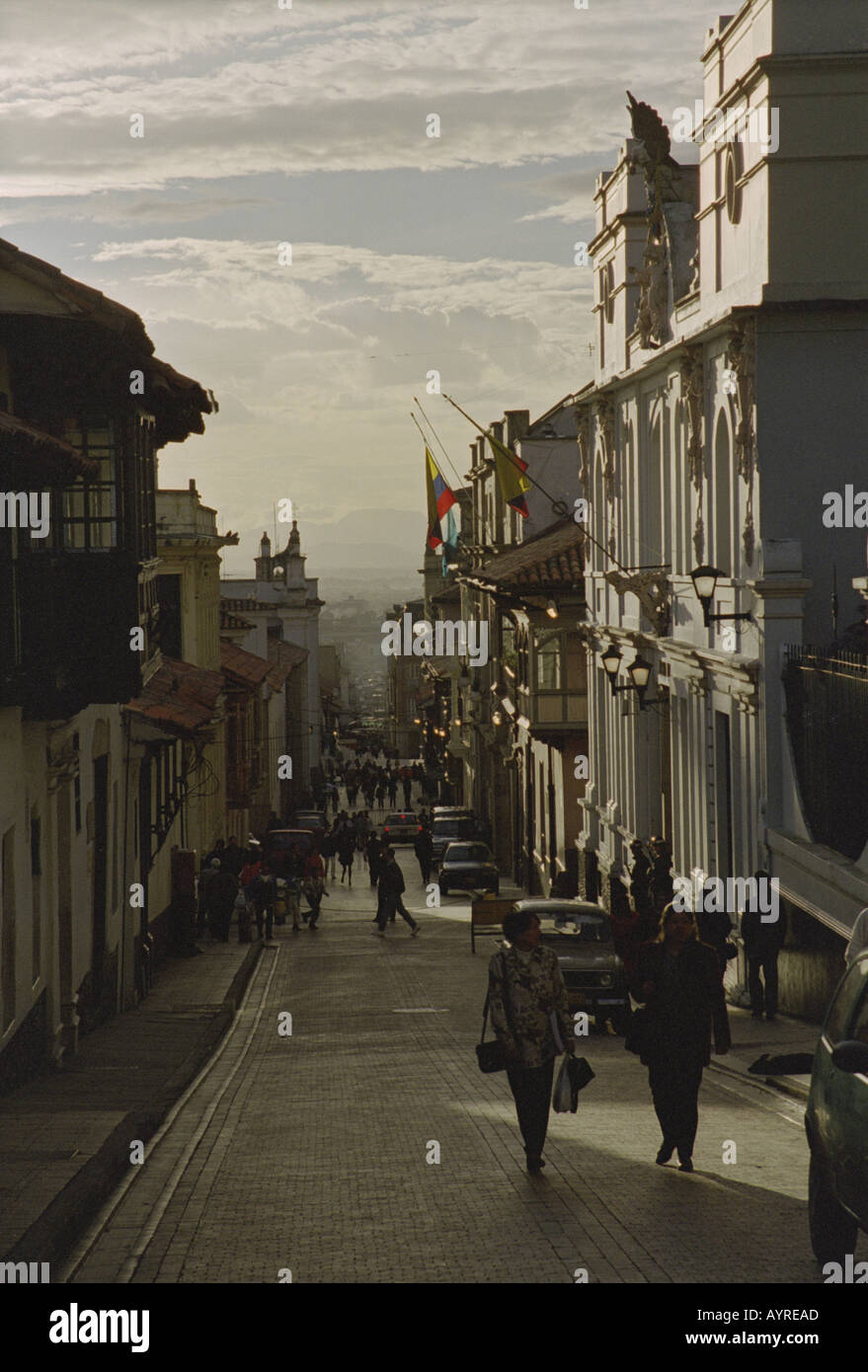 July 1997 Bogota Colombia Cobbled streets in La Candelaria the old ...