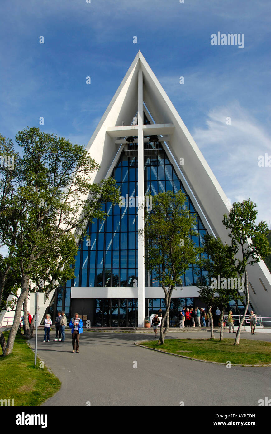 Modern, triangular Christian church, Ishavskatedralen (Arctic Cathedral ...