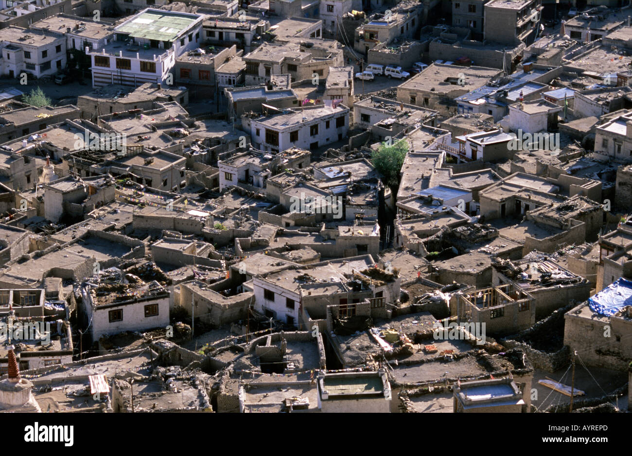Bird's eye view of Leh city, seen from the Leh Palace, Ladakh Stock ...