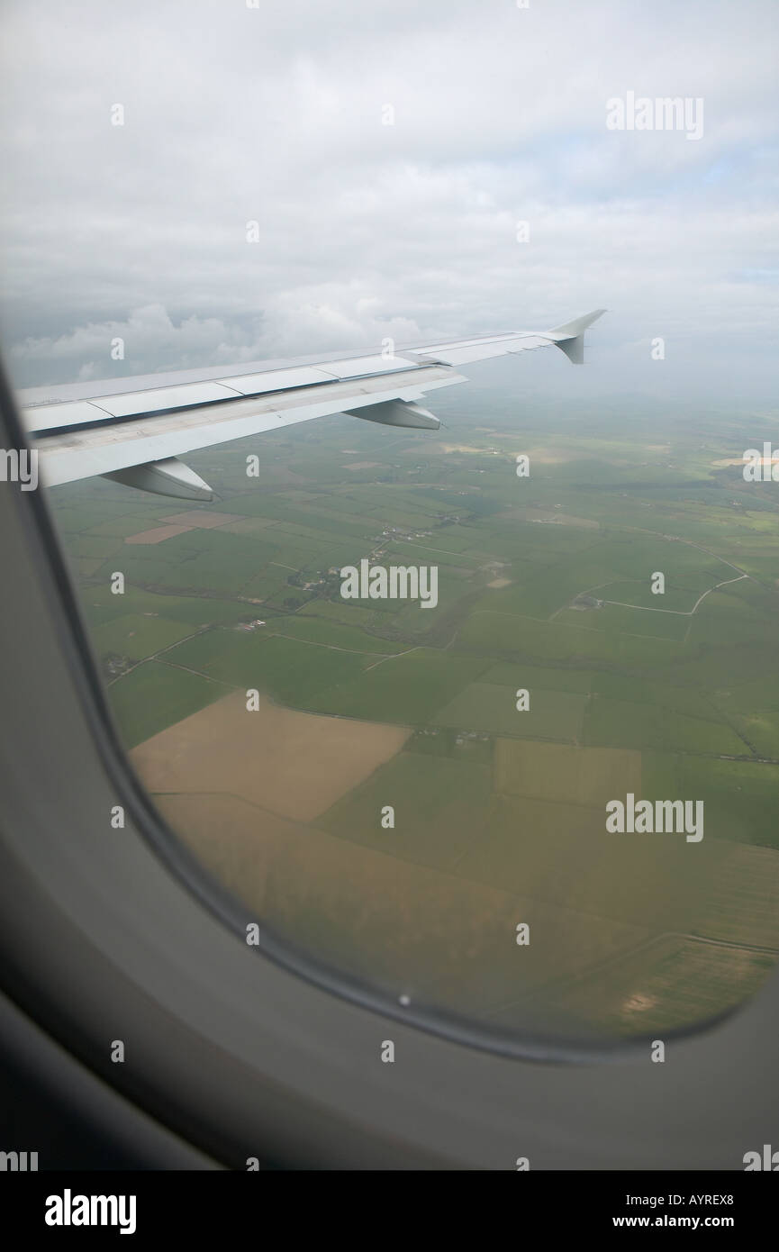 View from airplane window arriving in Ireland Stock Photo - Alamy