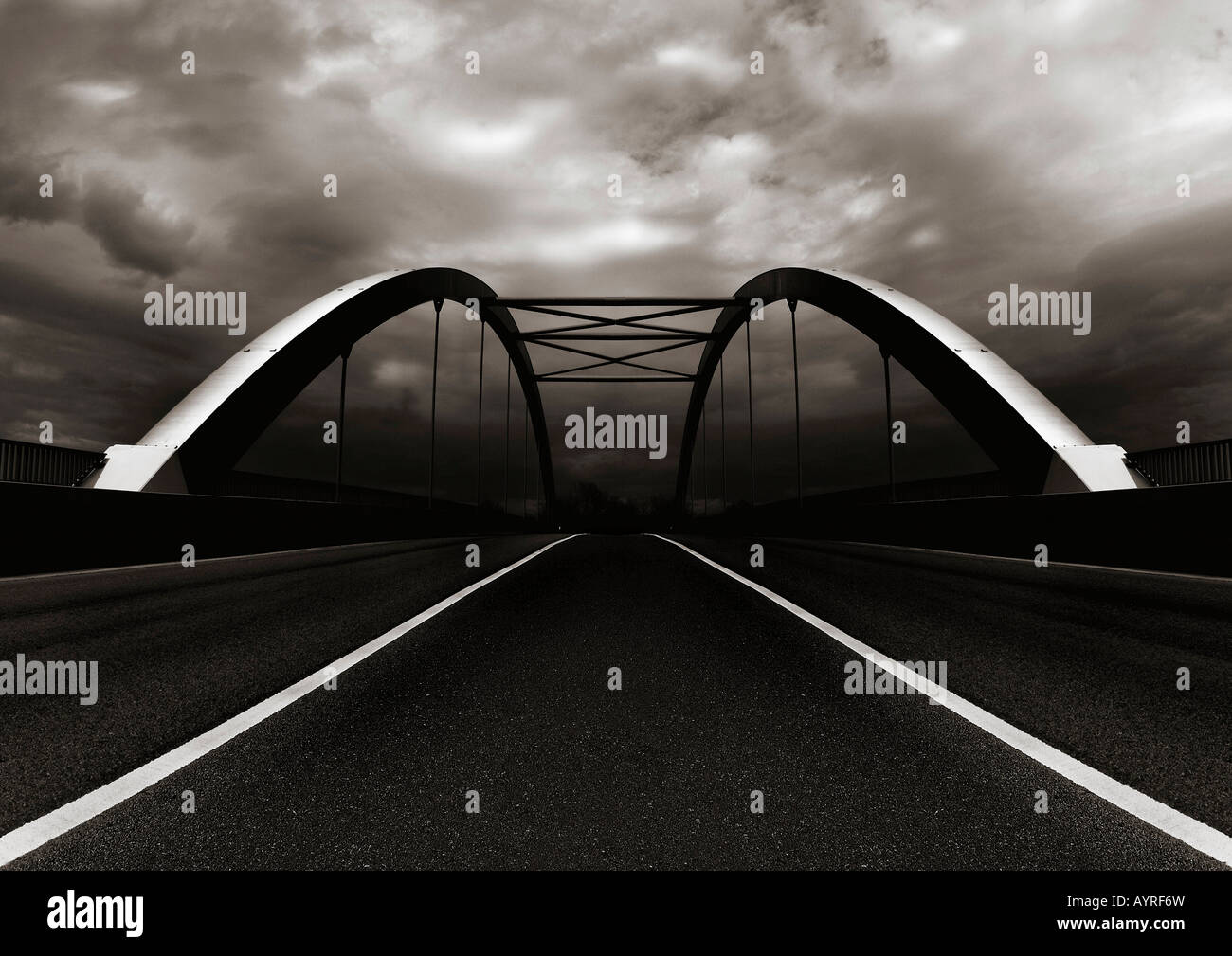 Bridge in front of a cloudy sky, Rheinhafen, Mannheim, Baden ...
