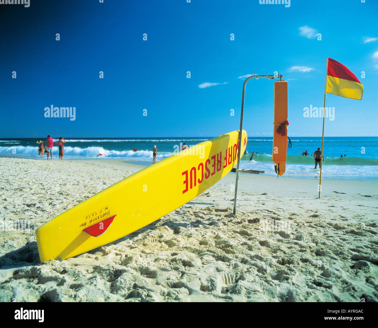 Rescue Board at Beach Stock Photo - Alamy