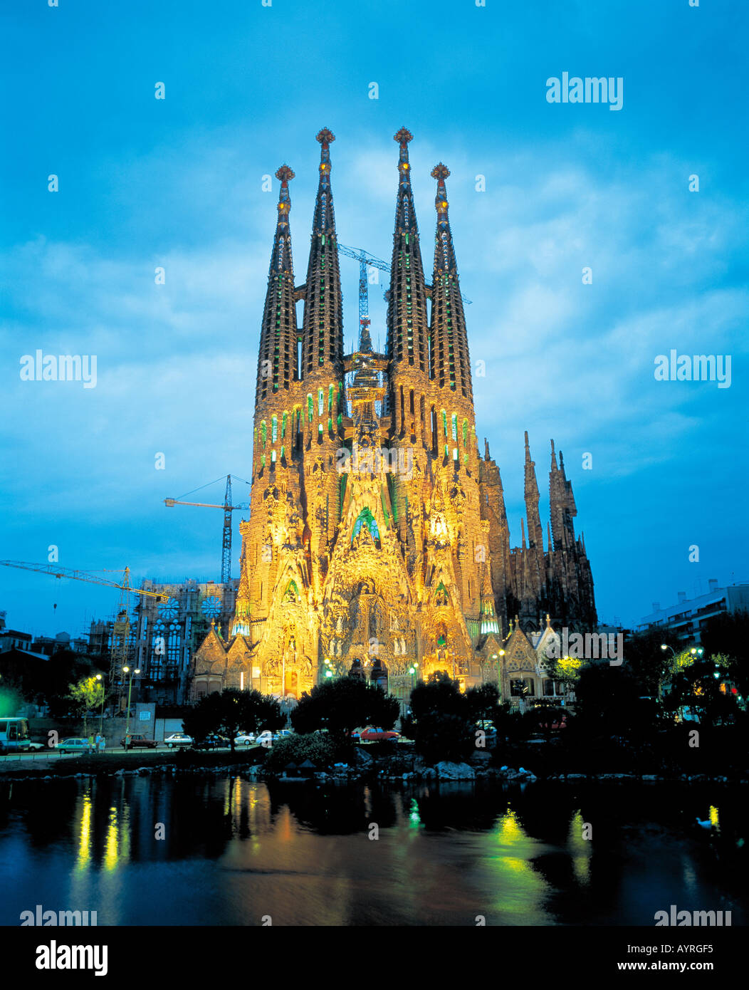 European Cathedral at Night with River Stock Photo - Alamy