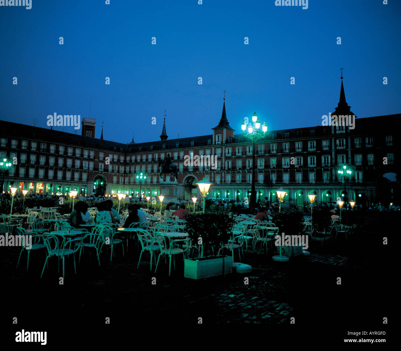 European Building with Café at Night Stock Photo - Alamy