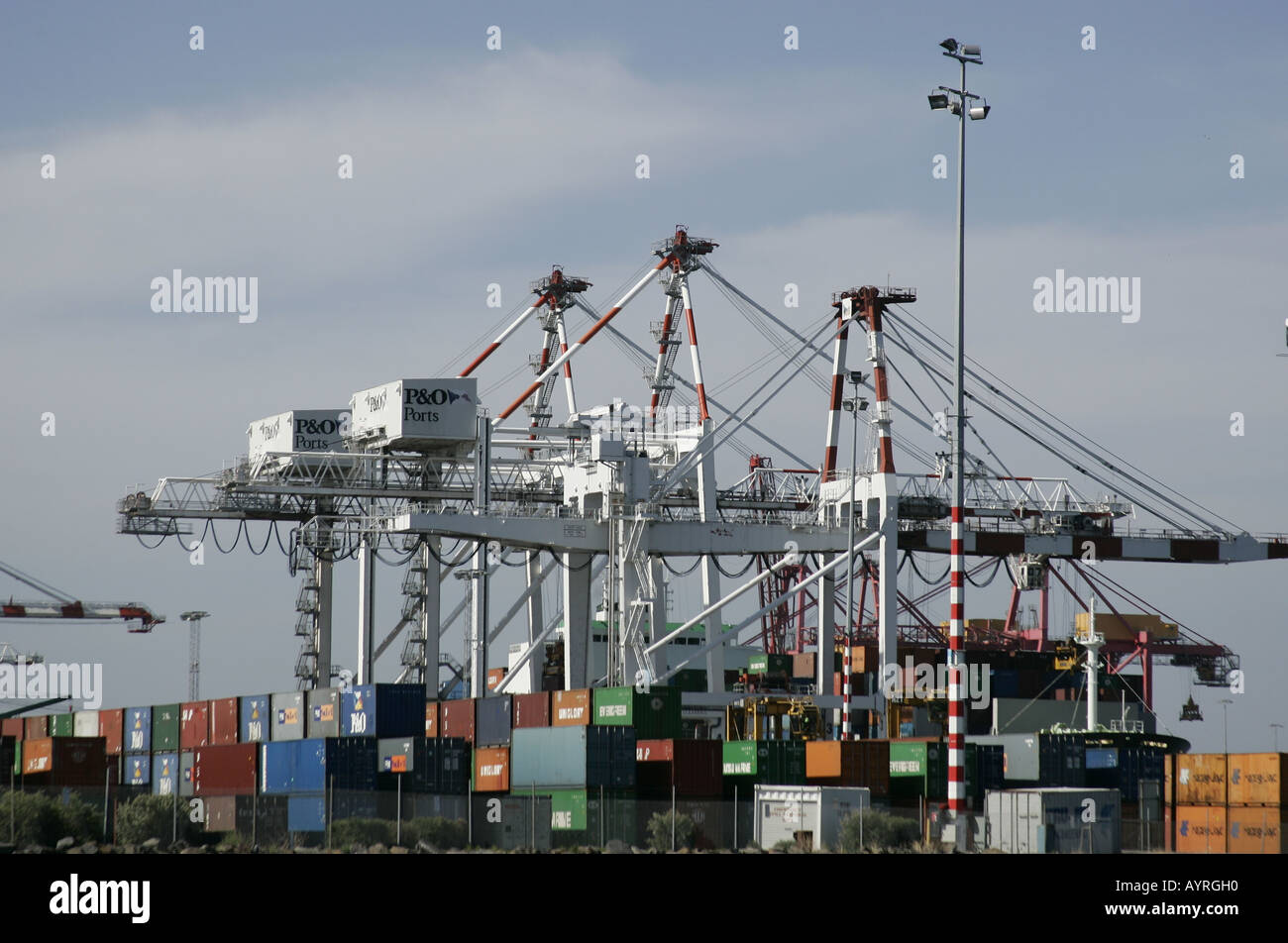Cranes in shipping container terminal Stock Photo - Alamy