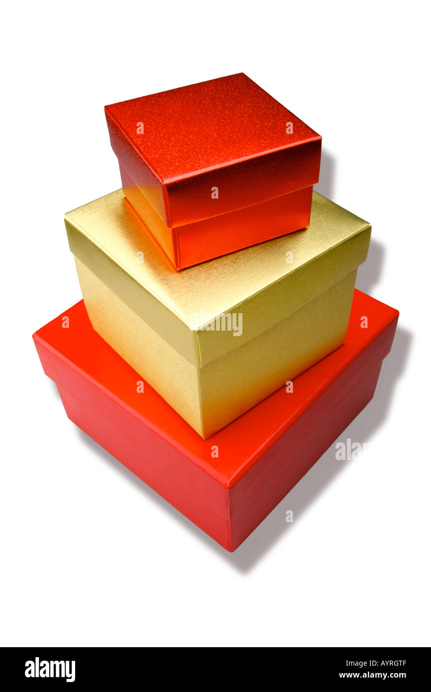 A stack of red and gold gift boxes Stock Photo - Alamy