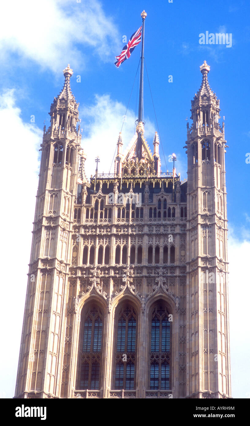 England's Parliament building with the British flag, the Union Jack ...