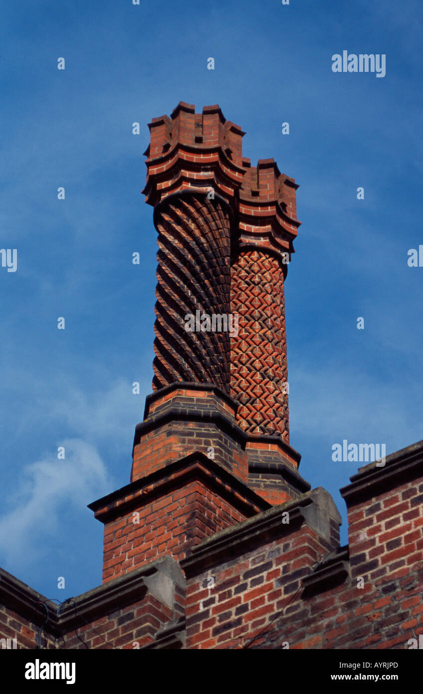 Two Tudor chimneys at Hampton Court Palace, Middlesex, west London ...