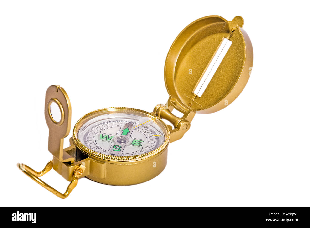 Gold colored compass isolated on white background Stock Photo - Alamy