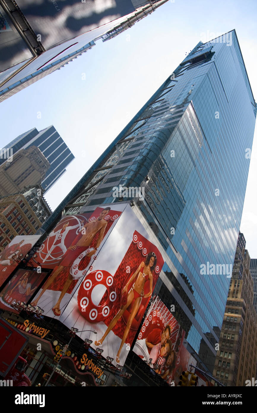 Colourful hoarding above a Subway entrance on 42nd Street, New York ...