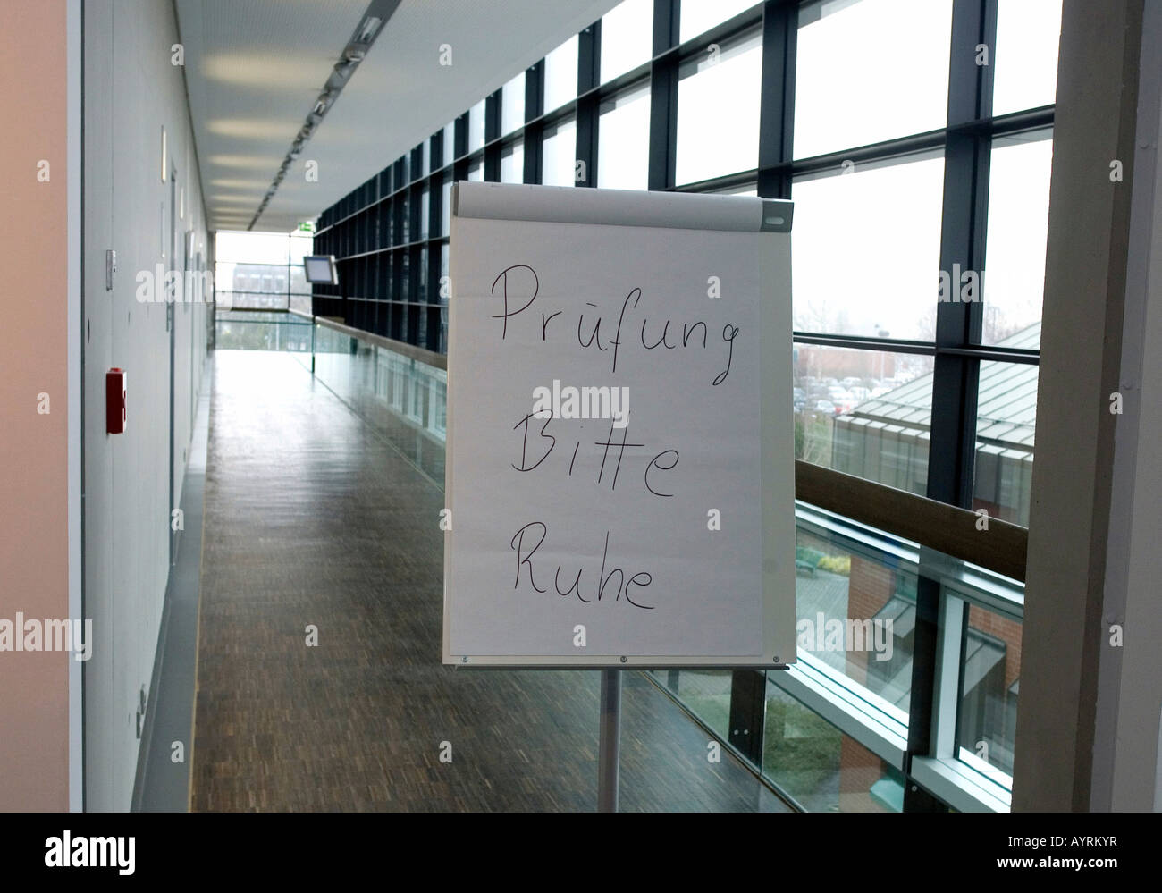 Sign (German): "Exam in progress, silence please" at a school in ...