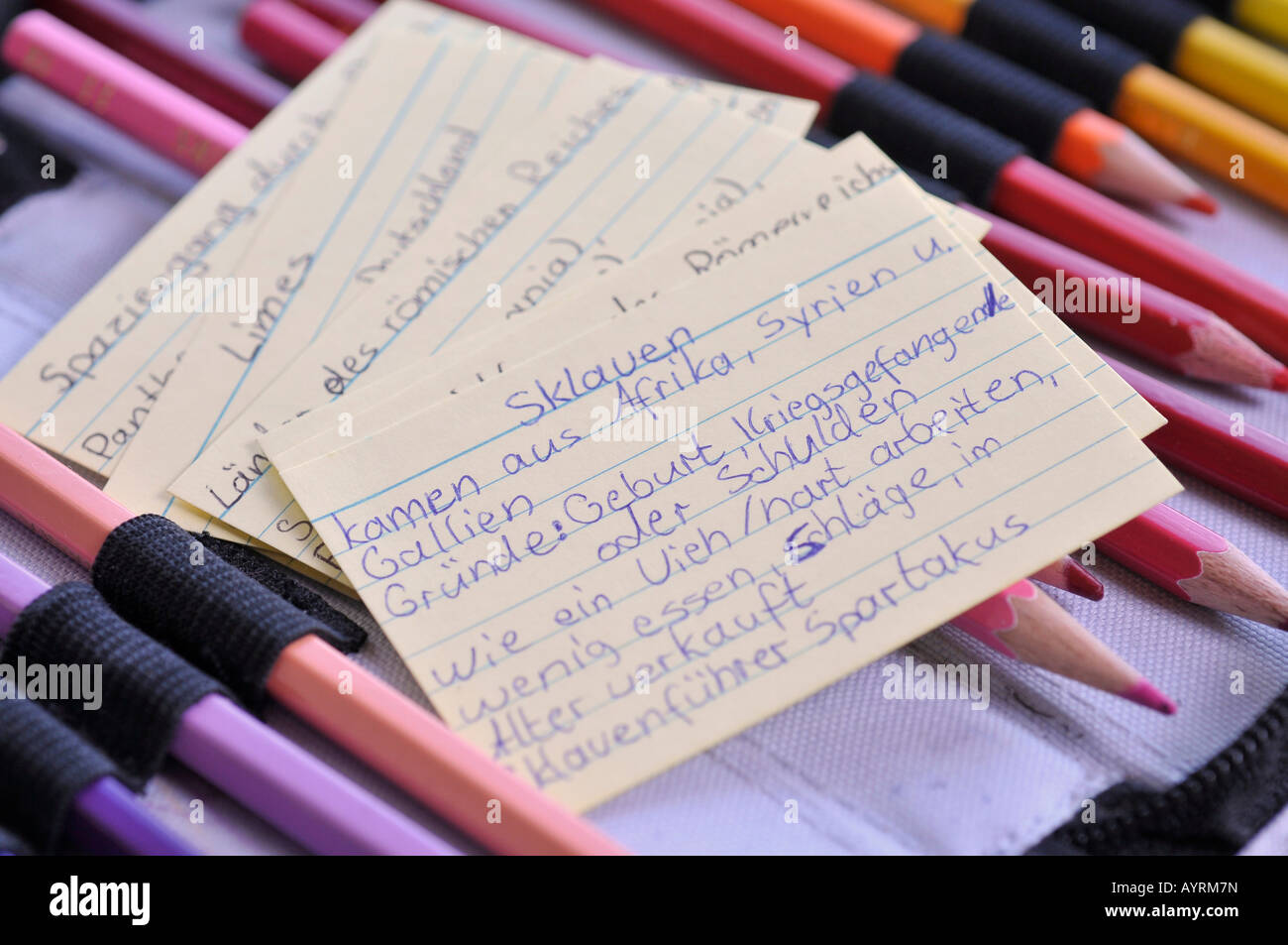 Notes for school, note cards Stock Photo - Alamy