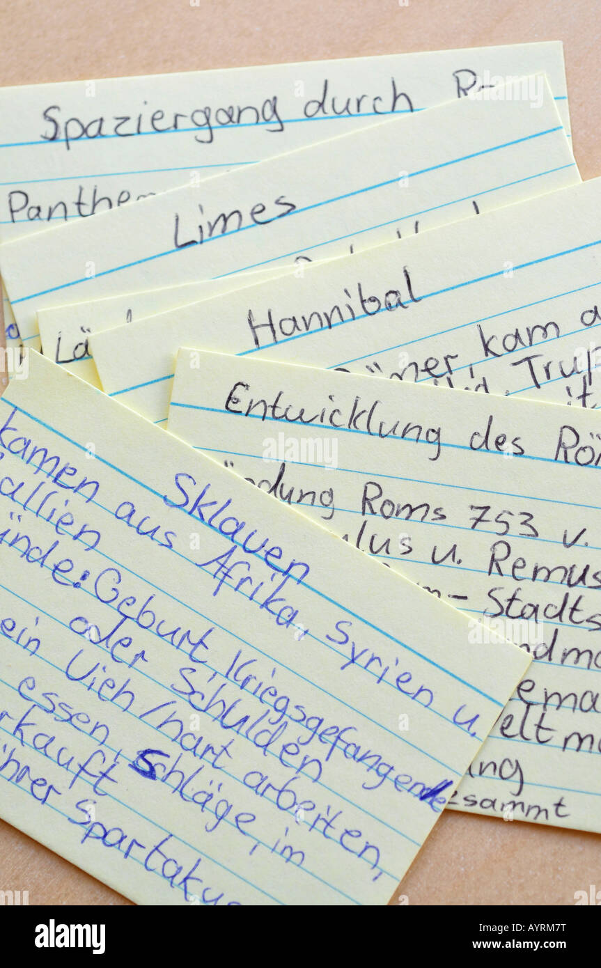 Notes for school, note cards Stock Photo - Alamy