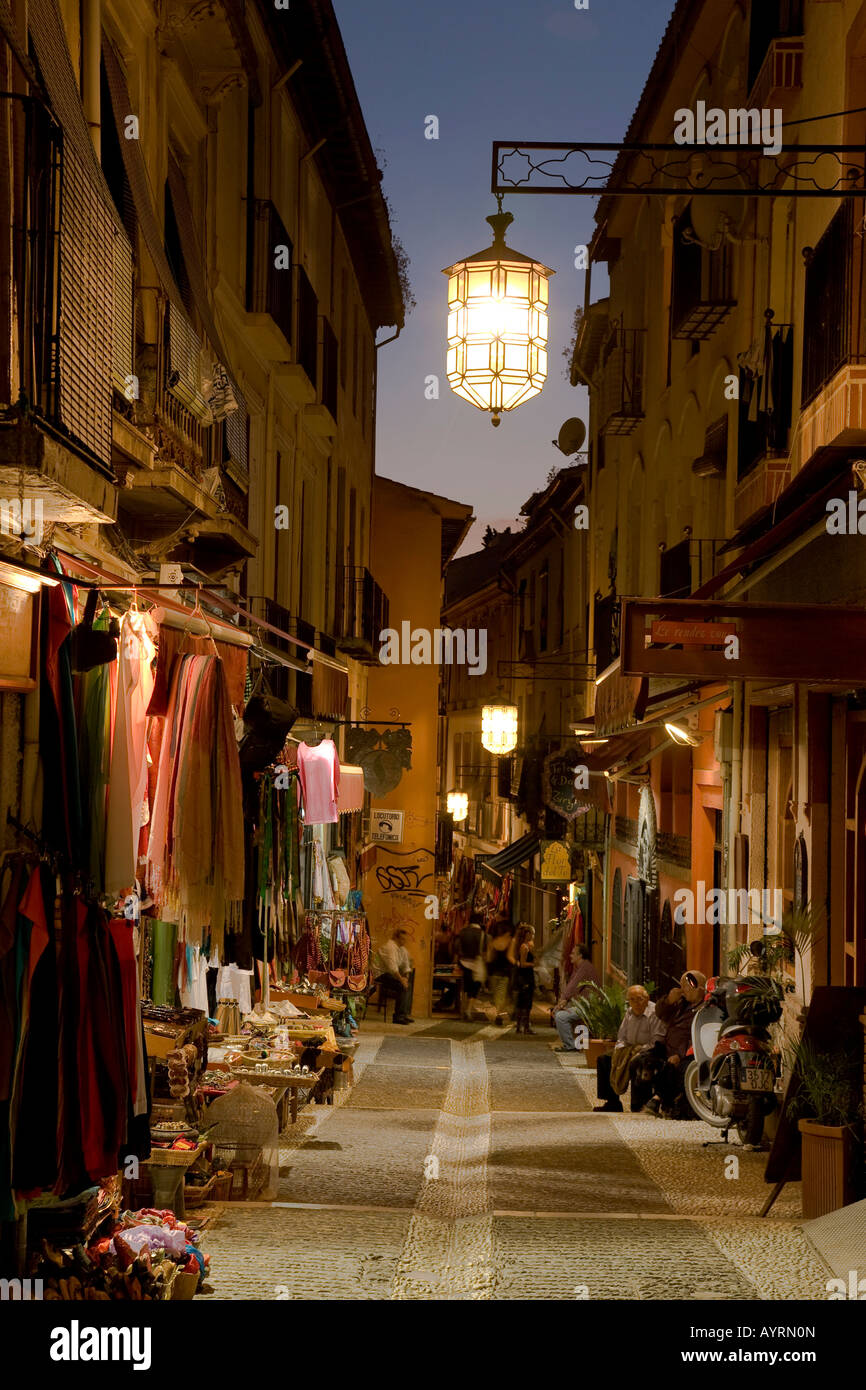 Tea shops, souvenirs, Calle Caldereria Nueva, Granada, Andalusia, Spain ...