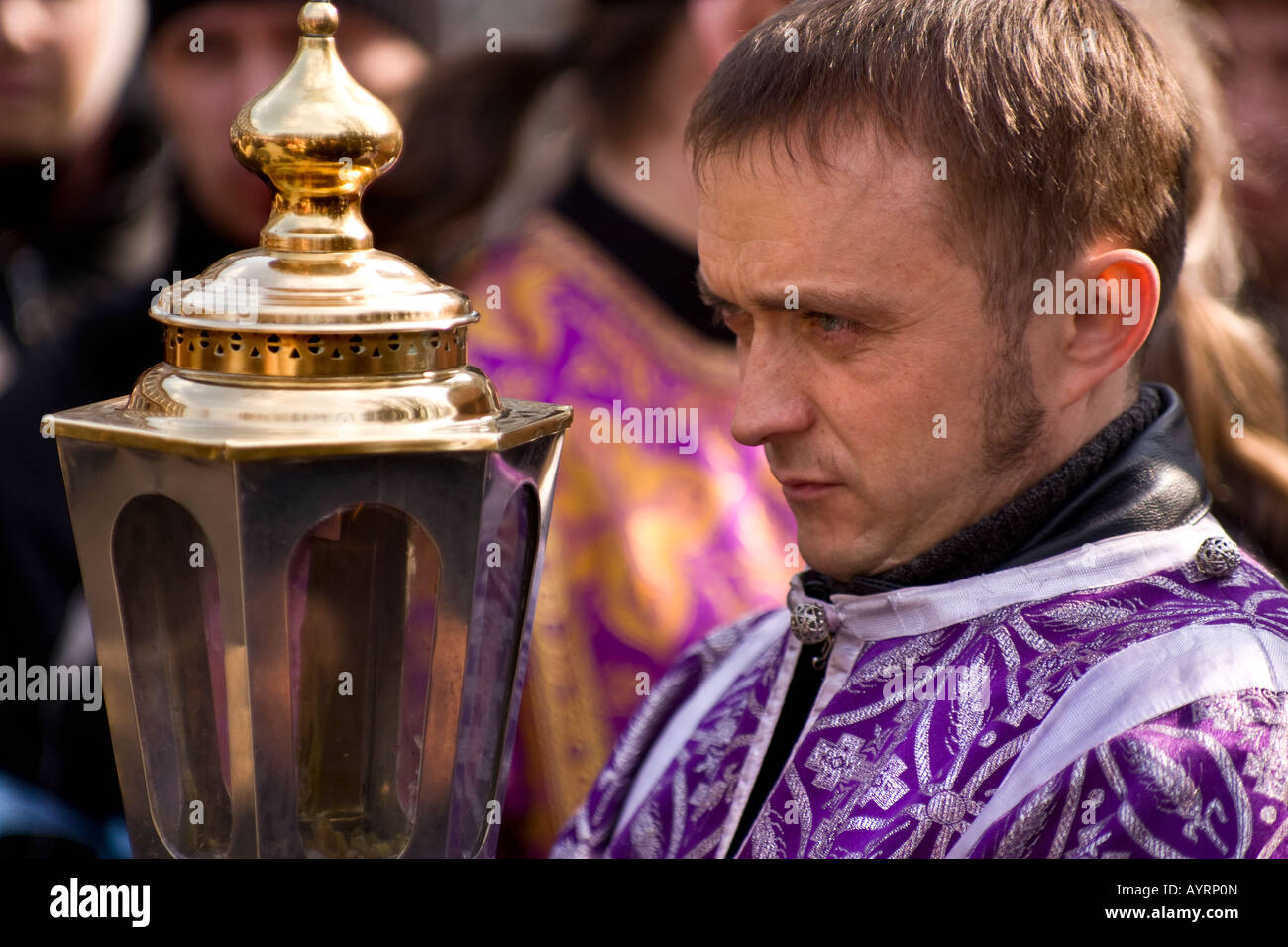 Orthodox priest at the religious procession (Cross Move) on the ...