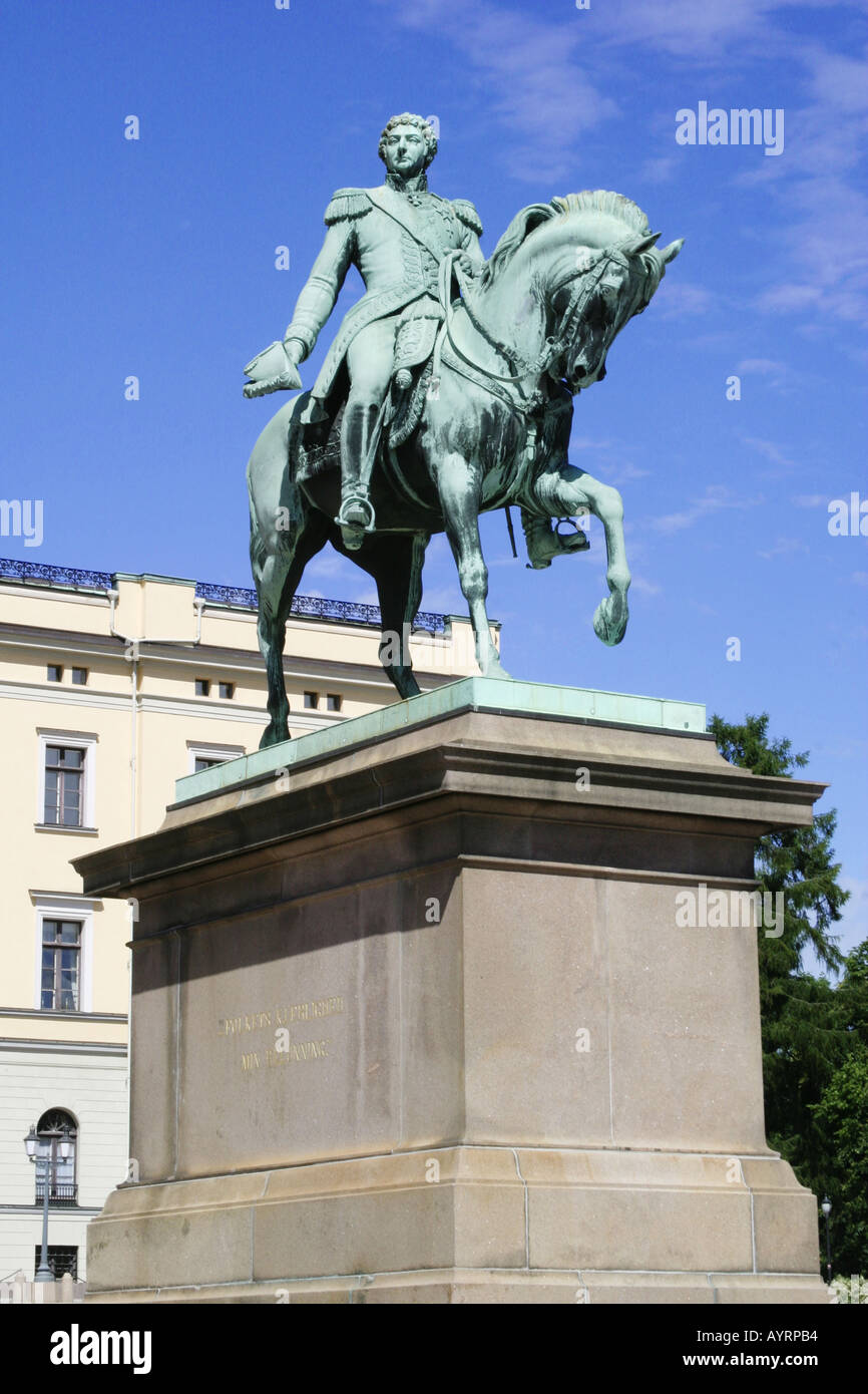 The statue of King Karl Johan in Oslo Norway in front of the royal ...