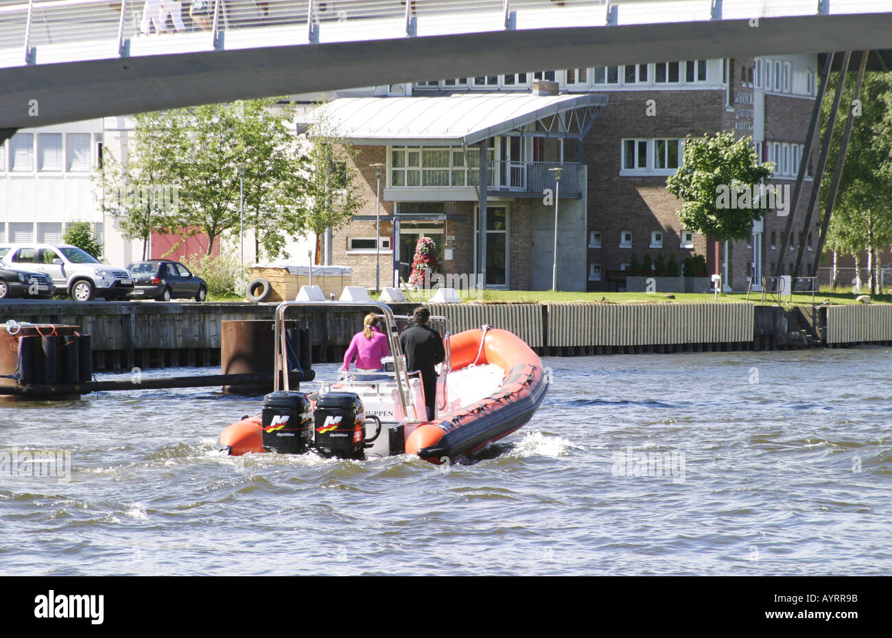 Rubber speed boat with two large motors Stock Photo - Alamy