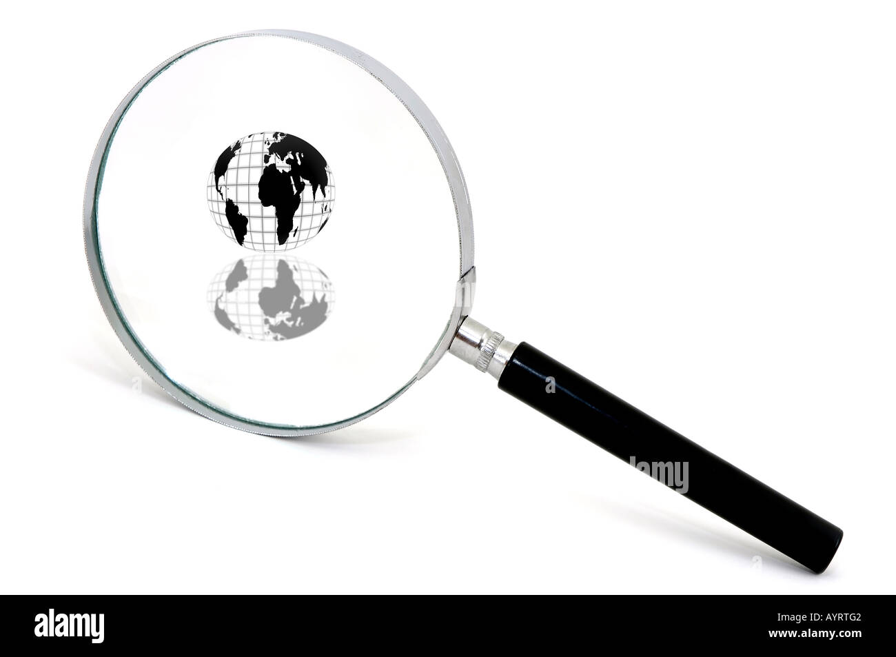 Wire frame planet magnified in a magnifying glass Stock Photo - Alamy