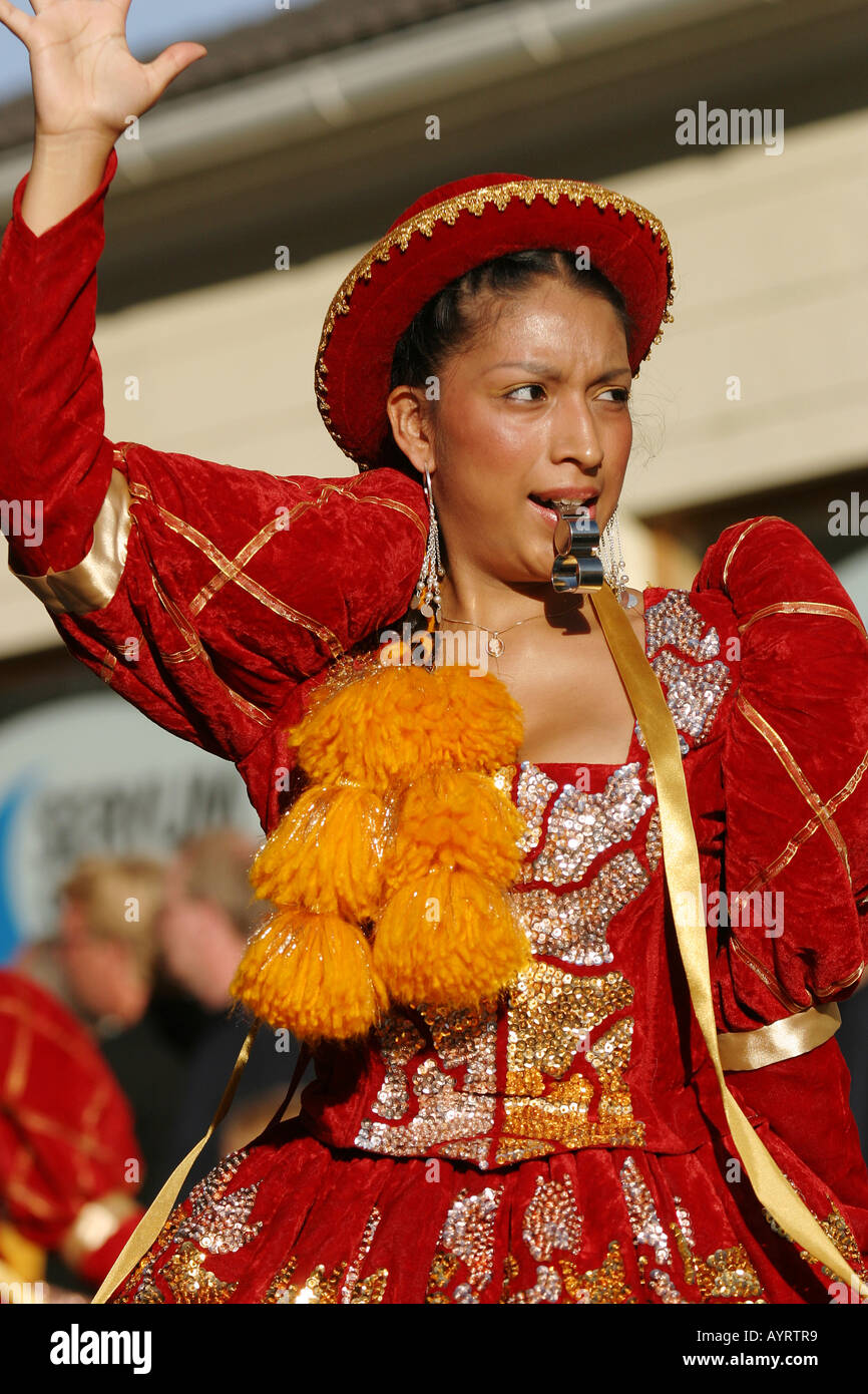 Carnival queen with a whistle in the yearly carnival in Nykoping Sweden ...