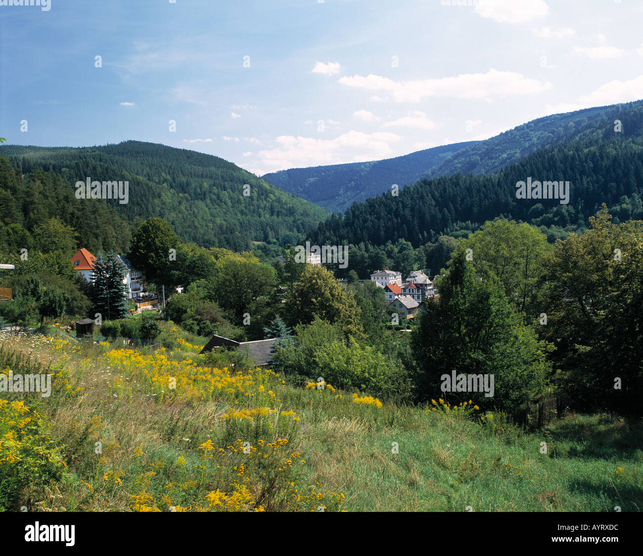 Landschaft im Schwarzatal, Flusslandschaft, Berglandschaft, Sitzendorf ...