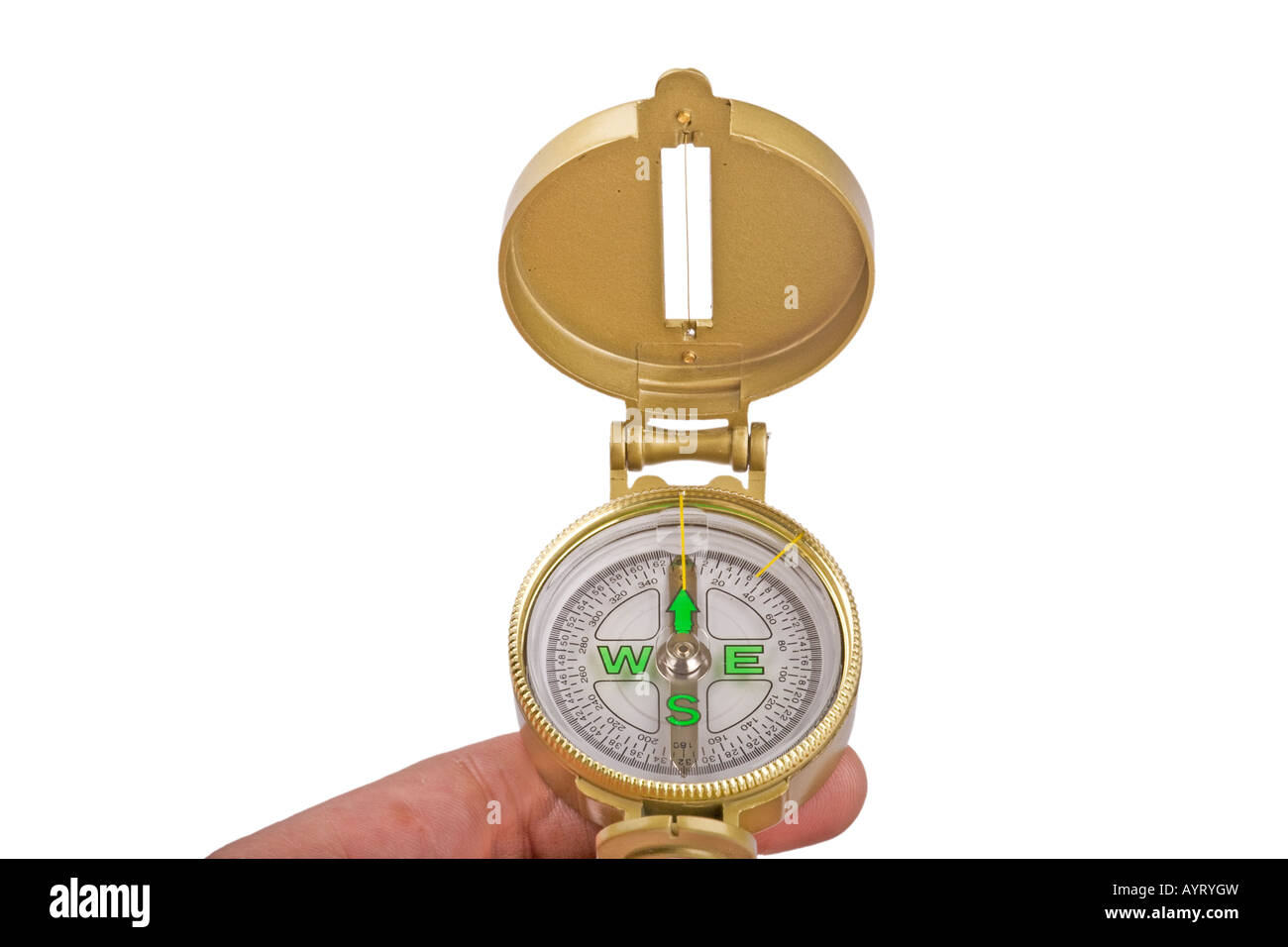 Gold colored compass isolated on white background Stock Photo - Alamy