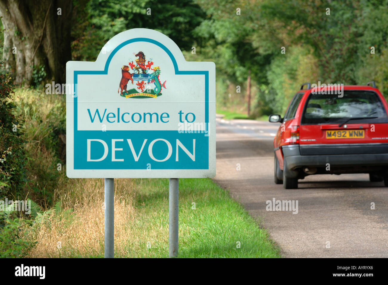 Devon sign, Welcome to Devon Britain UK Stock Photo - Alamy