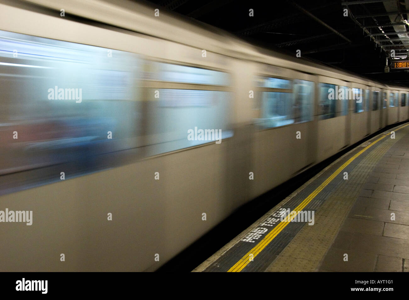 Moving tube train, Circle Line, London Underground, London, England, UK ...