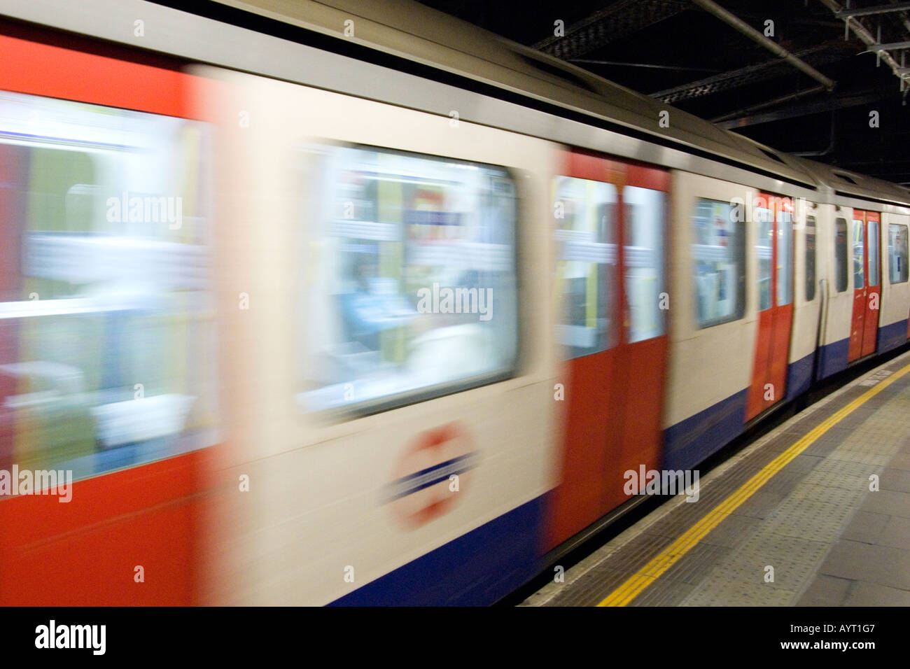 Moving tube train, Circle Line, London Underground, London, England, UK ...